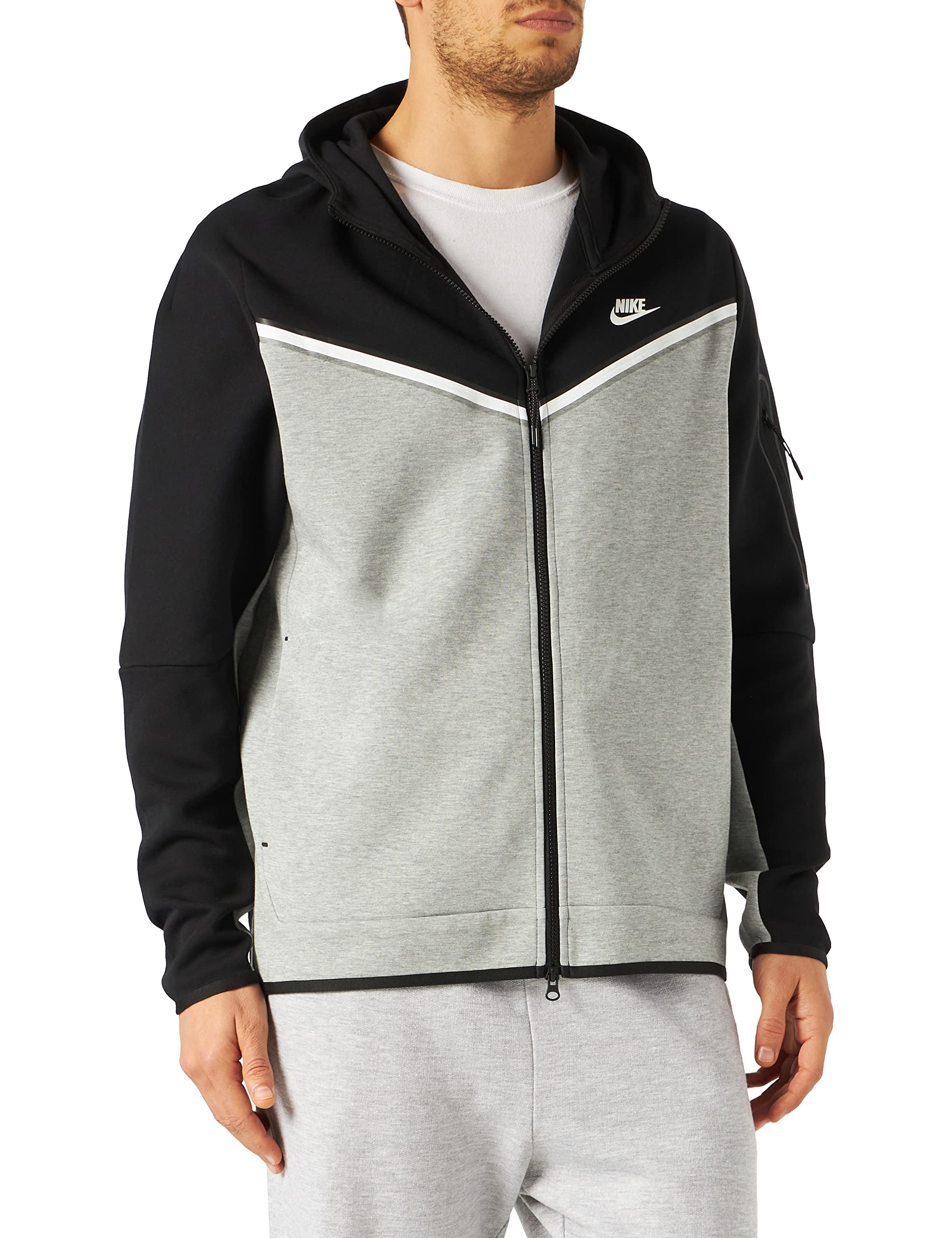 Nike Men's Sportswear Full Zip Hoodie, Black/Dark Grey Heather/White, X-Large