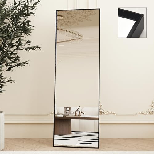 Beauty4U Beveled Edge Full Length Floor Mirror, 59" x 16" Free Standing Hanging or Leaning Body Mirror, Wall-Mounted Mirror Dressing Mirror for Bedroom, Bathroom, Black