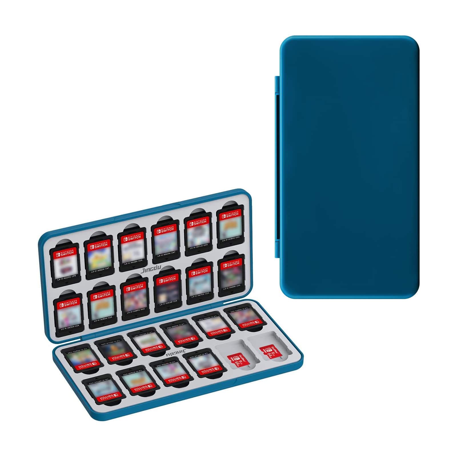 JINGDU 24-Slot Switch Game Card Case Compatible with Switch Games & Micro SD Cards, The Games Holder Organizer Suitable for Switch, Lite & OLED Game Cards, Blue