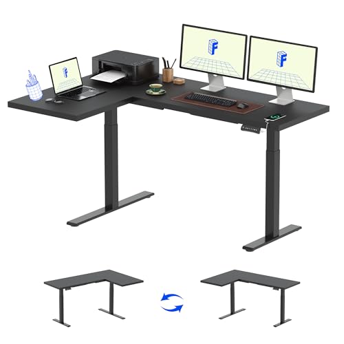 FLEXISPOT L Shaped Standing Desk 71 x 48 Inch Dual Motor Computer Electric Corner Desk Sit Stand Up Desk Height Adjustable Desk Home Office Table with Splice Board, Black