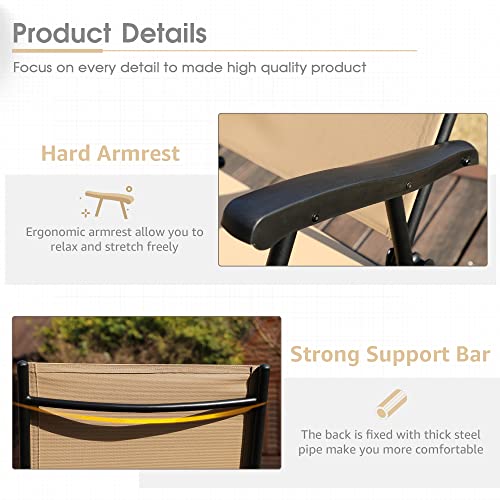 NATURAL EXPRESSIONS Folding Patio Rocking Chairs,Outdoor Oversized Textilene Fabric Rocker with High Back Hard Armrest,Portable Rocking Chair for Garden, Backyard, Porch, 300lb