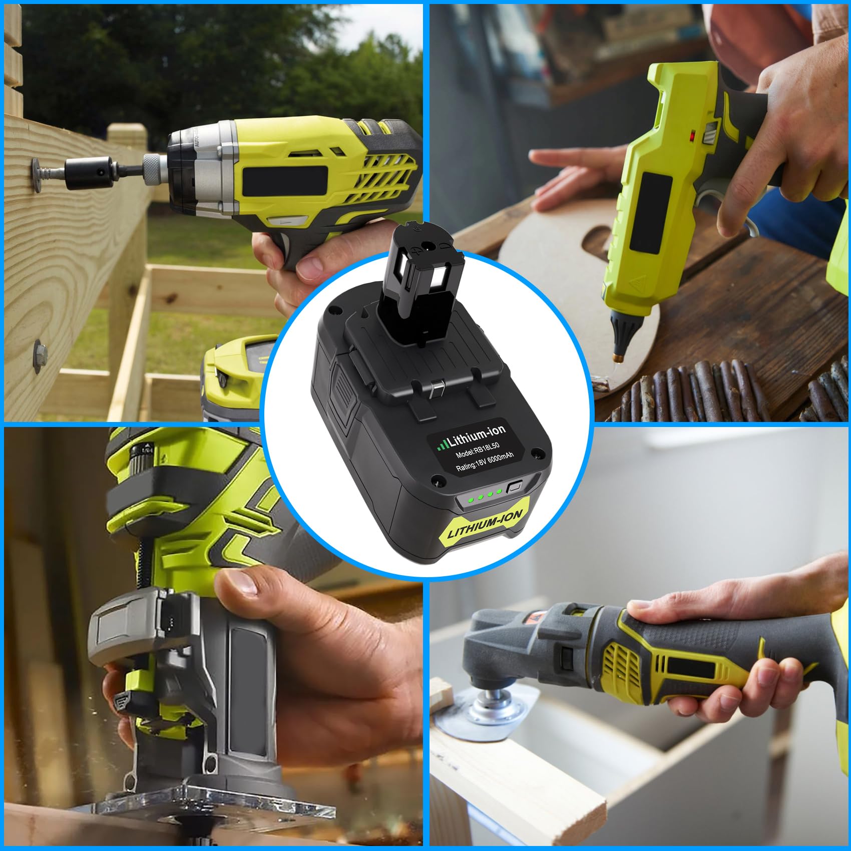 2 Pack 6.0Ah 18V Battery Replace for Ryobi 18V Lithium Battery, Compatible for Ryobi One 18V P108 P102 P104 P197 P190 P103 P105 P107 P109 18 Volt Power Tools