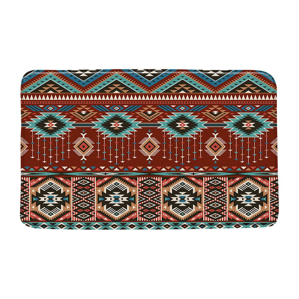YSATNSFT Aztec Bath Mat Retro Color Tribal Southwestern Navajo Aztec Fancy Ethnic Western Abstract Boho Red Tan Bathroom Bedroom Kitchen Toilet Rug Soft Memory Foam Backing,18x30 Inch