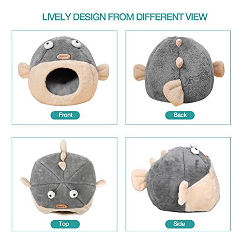 Cat Beds for Indoor Cats - Cat Bed Cave with Removable Washable Cushioned Pillow, Soft Plush Premium Cotton No Deformation Pet Bed, Lively Pufferfish Cat House Design, Grey, Multiple Sizes(S)
