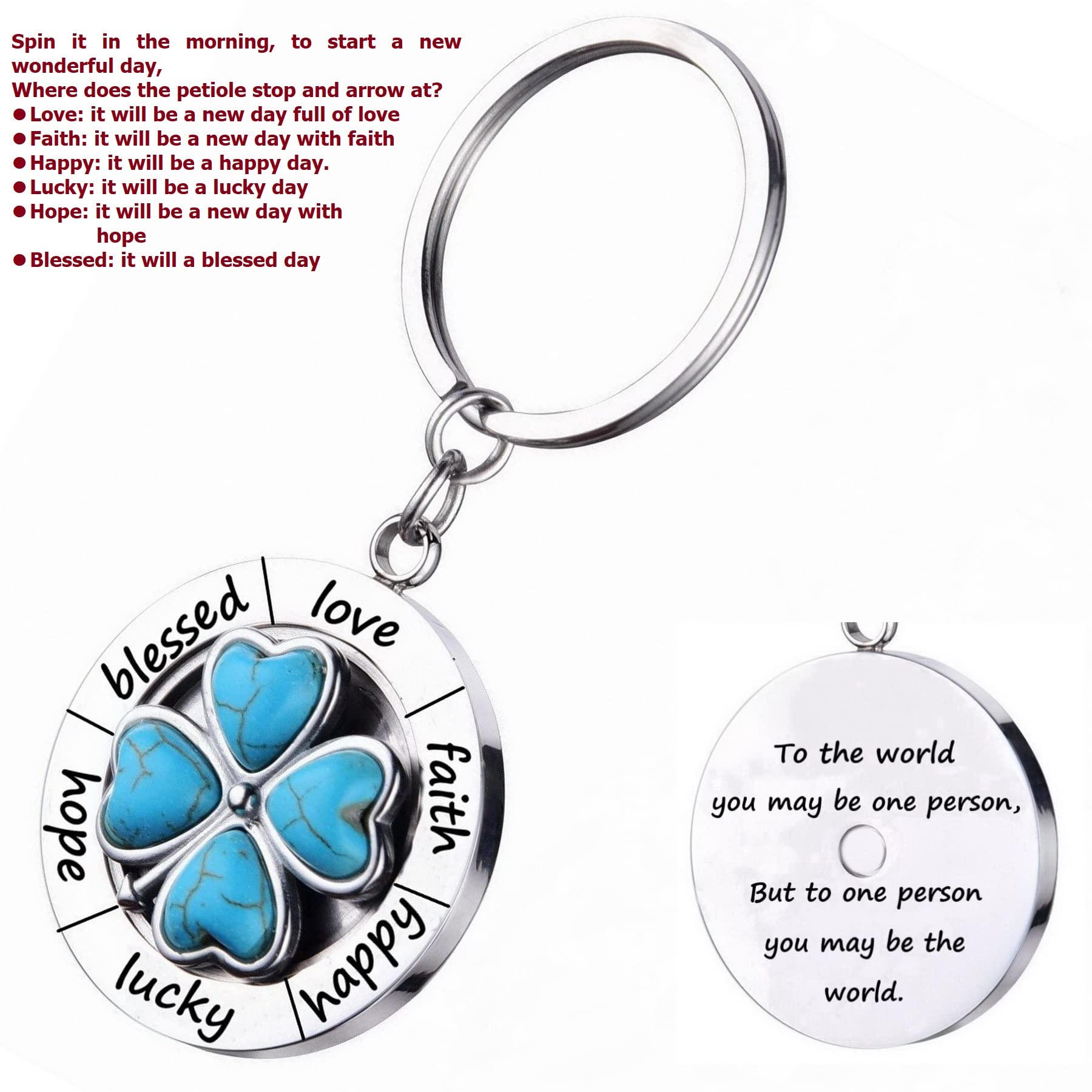 XinSiChen Stainless Steel Key Chain Lucky Spinning Four Leaf Clover Key Ring Novelty Gift for Girlfriend Boyfriend BFF Mom Daughter