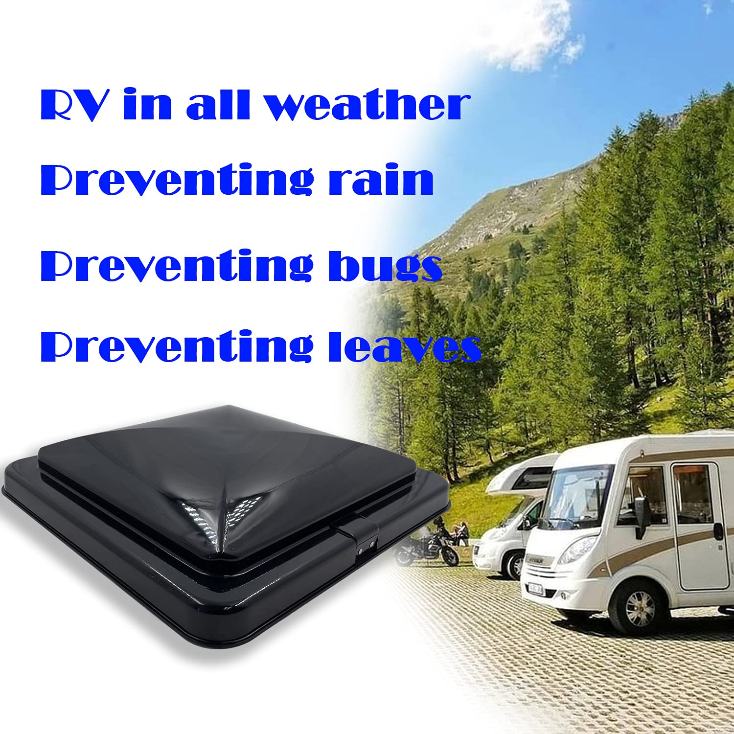 HTTMT- 1Pc Black 14" x 14" Replacement Impact-Resistant Universal Motorhome RV Roof Vent Lid Cover Camper RV Trailer Fresh Air Ventilation Wind [P/N: ET-CAR-FIX018A-BK]