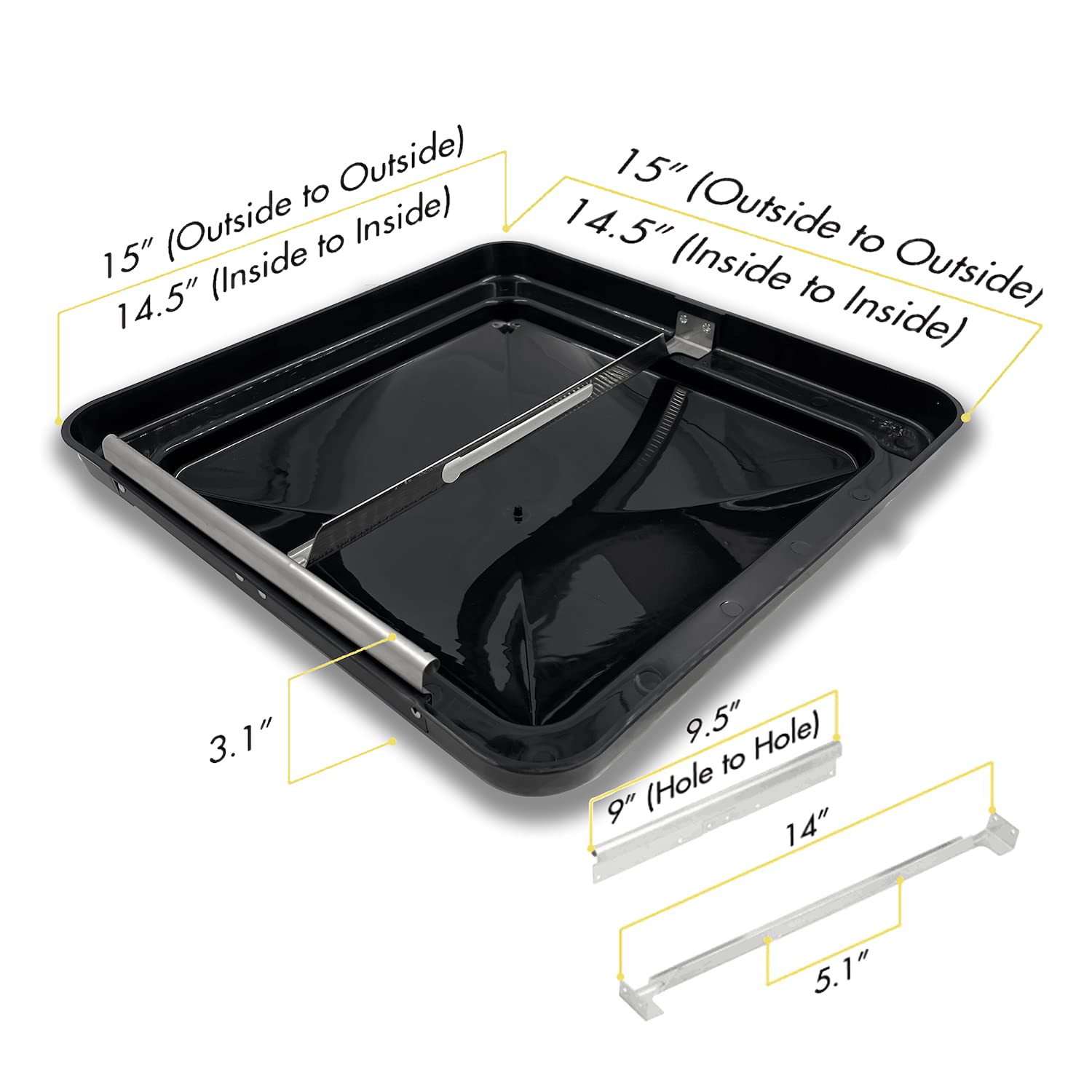 HTTMT- 1Pc Black 14" x 14" Replacement Impact-Resistant Universal Motorhome RV Roof Vent Lid Cover Camper RV Trailer Fresh Air Ventilation Wind [P/N: ET-CAR-FIX018A-BK]