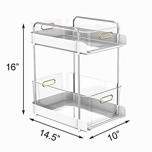Elsjoy 2-Tier Basket Drawer Organizer, Pull-Out Cabinet Organizer Sliding Basket with Handle, Clear Basket Organizer for Under Sink, Kitchen, Bathroom, 14.5 x 10 x 16