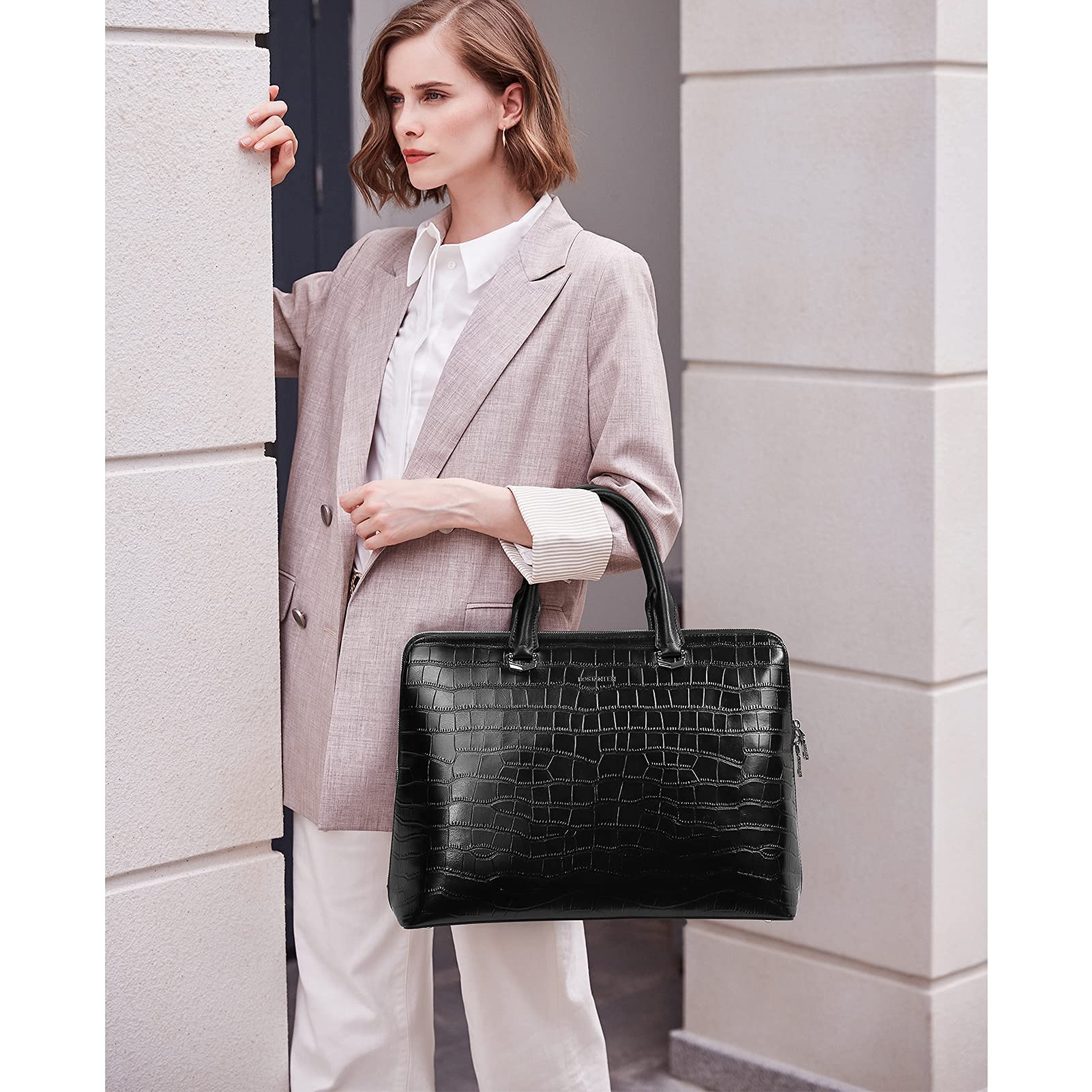 BOSTANTEN Backpack Purse for Women and Briefcase for Women Leather Laptop Bag Business Work Tote Stylish Black