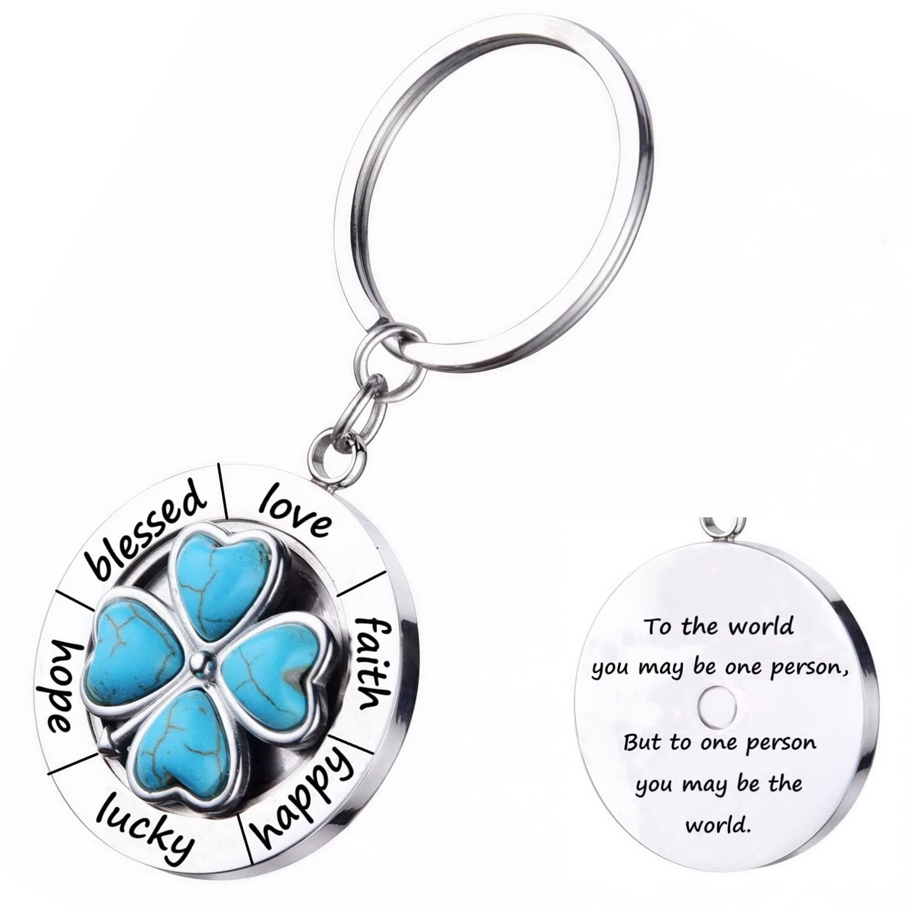 XinSiChen Stainless Steel Key Chain Lucky Spinning Four Leaf Clover Key Ring Novelty Gift for Girlfriend Boyfriend BFF Mom Daughter
