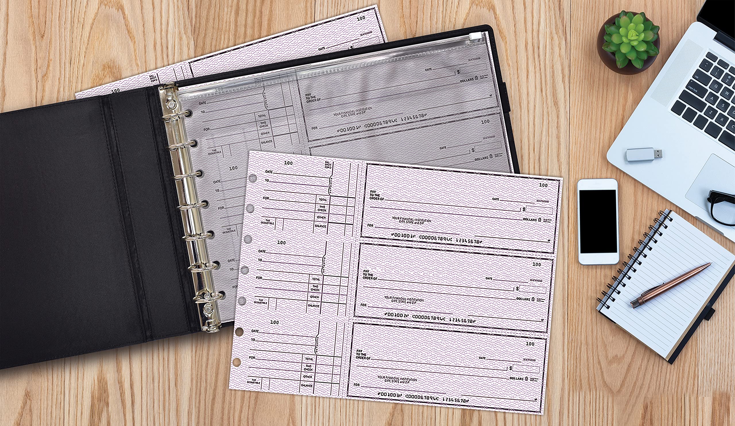 GOLD SEAL 7 Ring Executive Check Binder with Zipper Pouch, Black Textured Premium Leatherette Cover, for 9 x 13 3 Per Page Business Checks, 600 Check Capacity Checkbook Holder