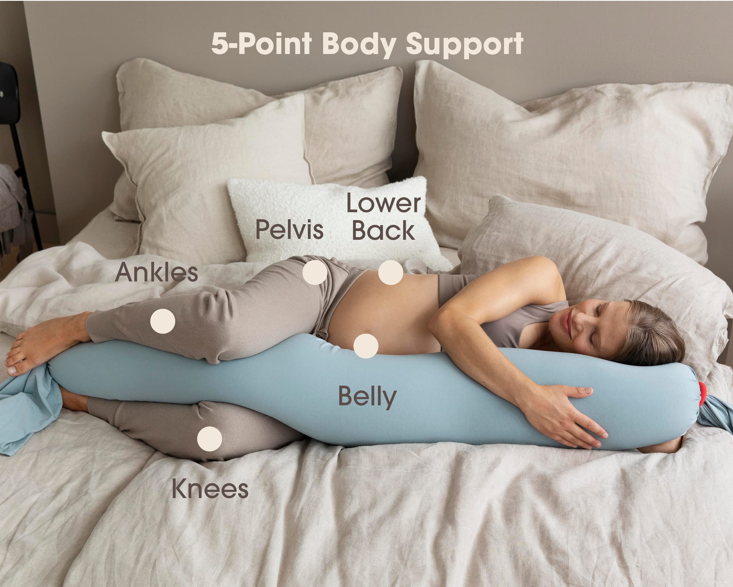 bbhugme Adjustable Pregnancy Pillow – Full Body Support for Side Sleeping - Adjustable Firmness and Shape - Supports Back, Legs, Belly, HIPS for Pregnant Women - Removable Cover - Eucalyptus