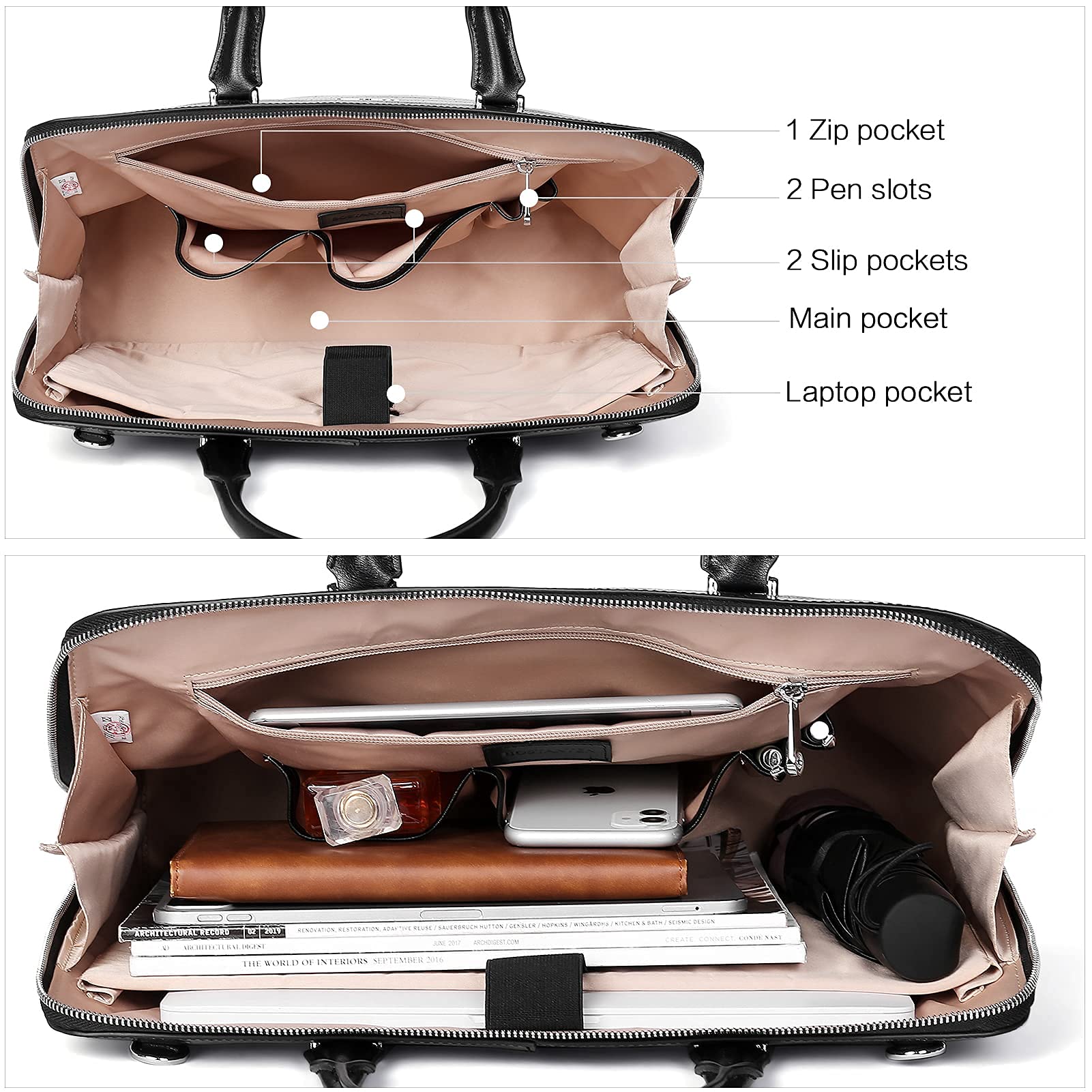 BOSTANTEN Backpack Purse for Women and Briefcase for Women Leather Laptop Bag Business Work Tote Stylish Black