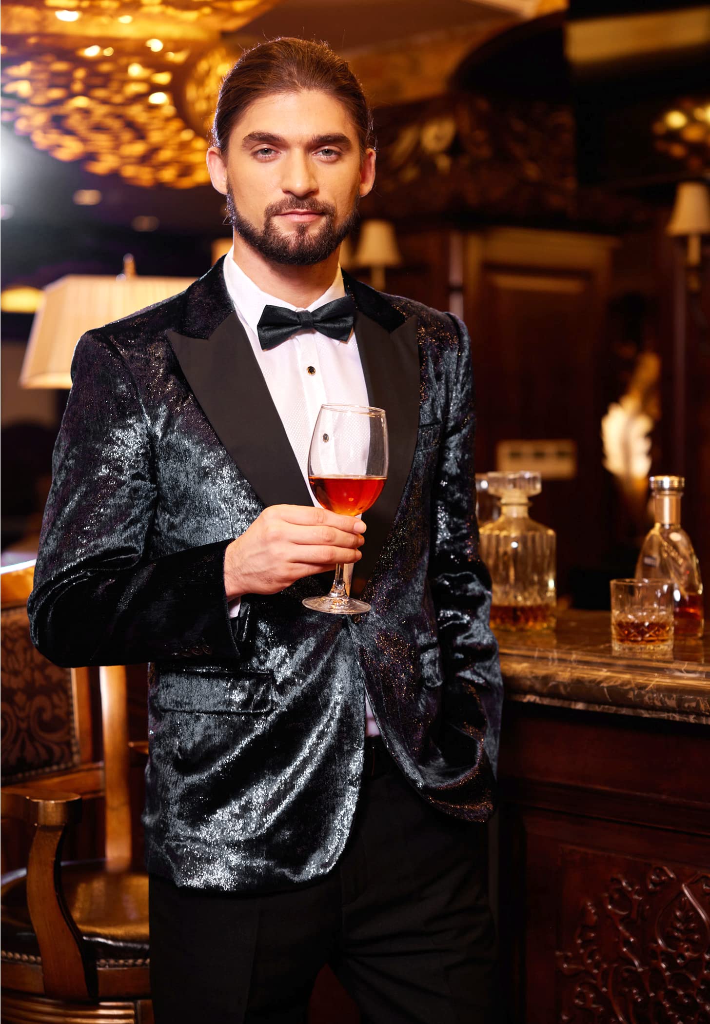 COOFANDY Men's Shiny Velvet Suit Jacket Sequin Tuxedo Blazer for Prom Dinner Party Weddding Black