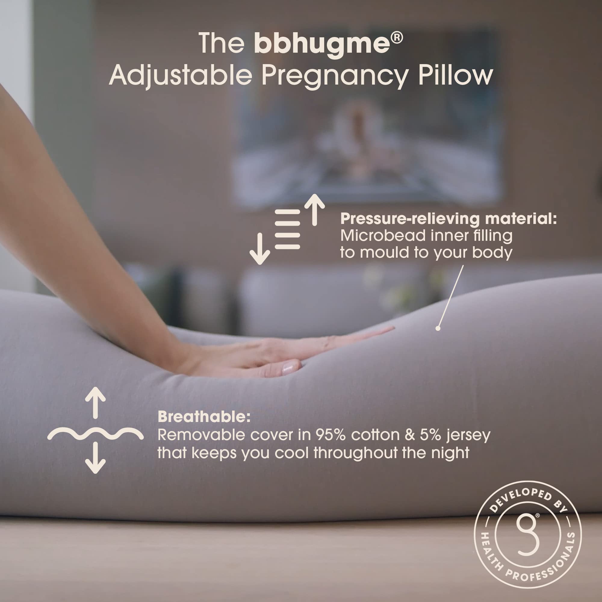 bbhugme Adjustable Pregnancy Pillow – Full Body Support for Side Sleeping - Adjustable Firmness and Shape - Supports Back, Legs, Belly, HIPS for Pregnant Women - Removable Cover - Eucalyptus