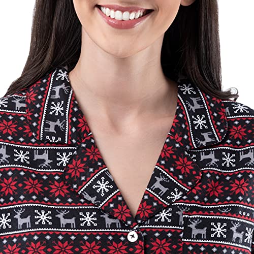 Fruit of the Loom Women's Flannel Sleep Shirt, Fair isle Black, Large