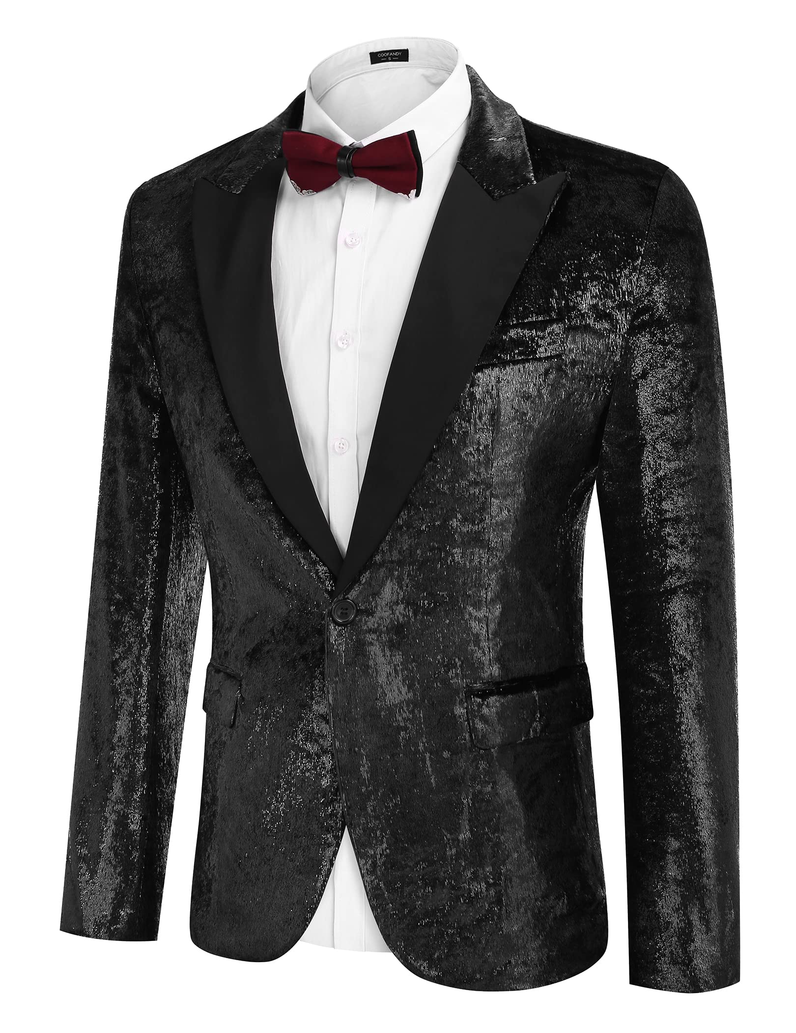 COOFANDY Men's Shiny Velvet Suit Jacket Sequin Tuxedo Blazer for Prom Dinner Party Weddding Black
