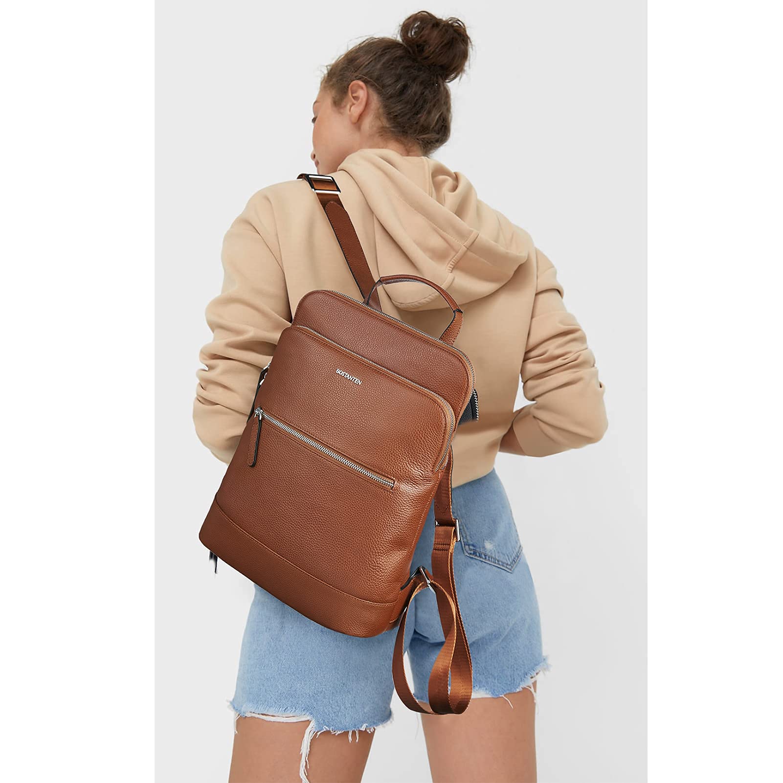 BOSTANTEN Laptop Backpack Purse and Womens Leather Laptop Tote Office Shoulder Handbag Vintage Briefcase 15.6 inch Computer Work Purse Brown