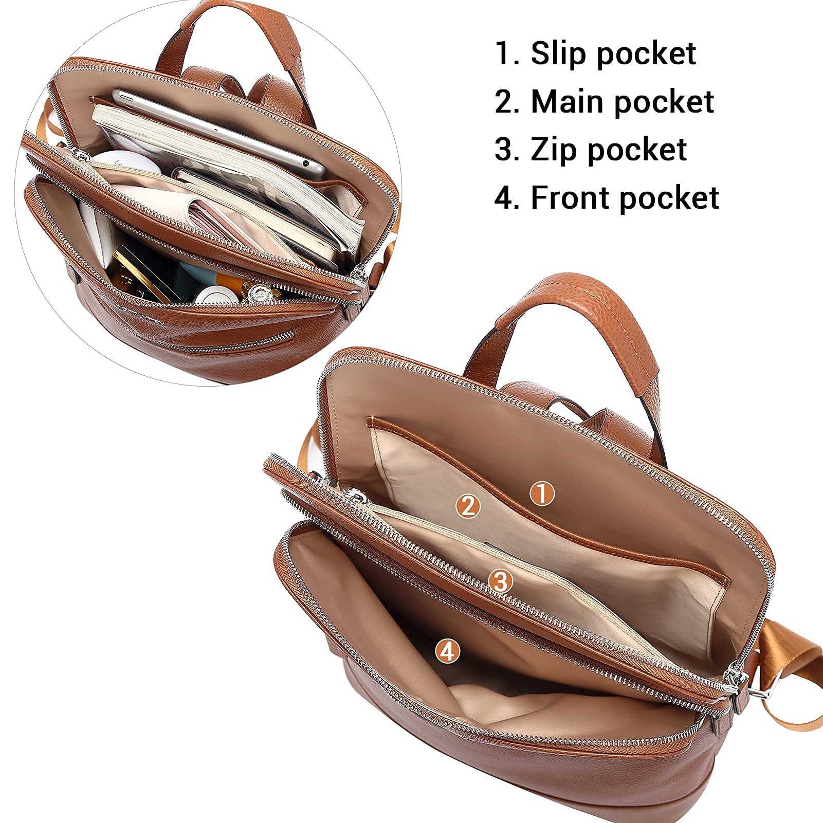 BOSTANTEN Laptop Backpack Purse and Womens Leather Laptop Tote Office Shoulder Handbag Vintage Briefcase 15.6 inch Computer Work Purse Brown