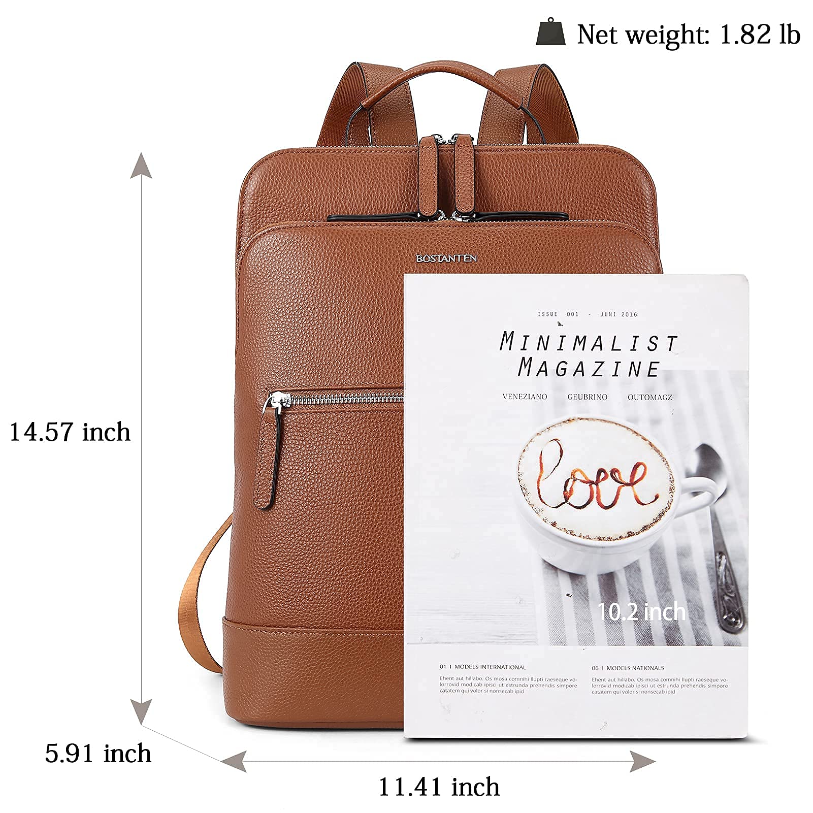 BOSTANTEN Laptop Backpack Purse and Womens Leather Laptop Tote Office Shoulder Handbag Vintage Briefcase 15.6 inch Computer Work Purse Brown