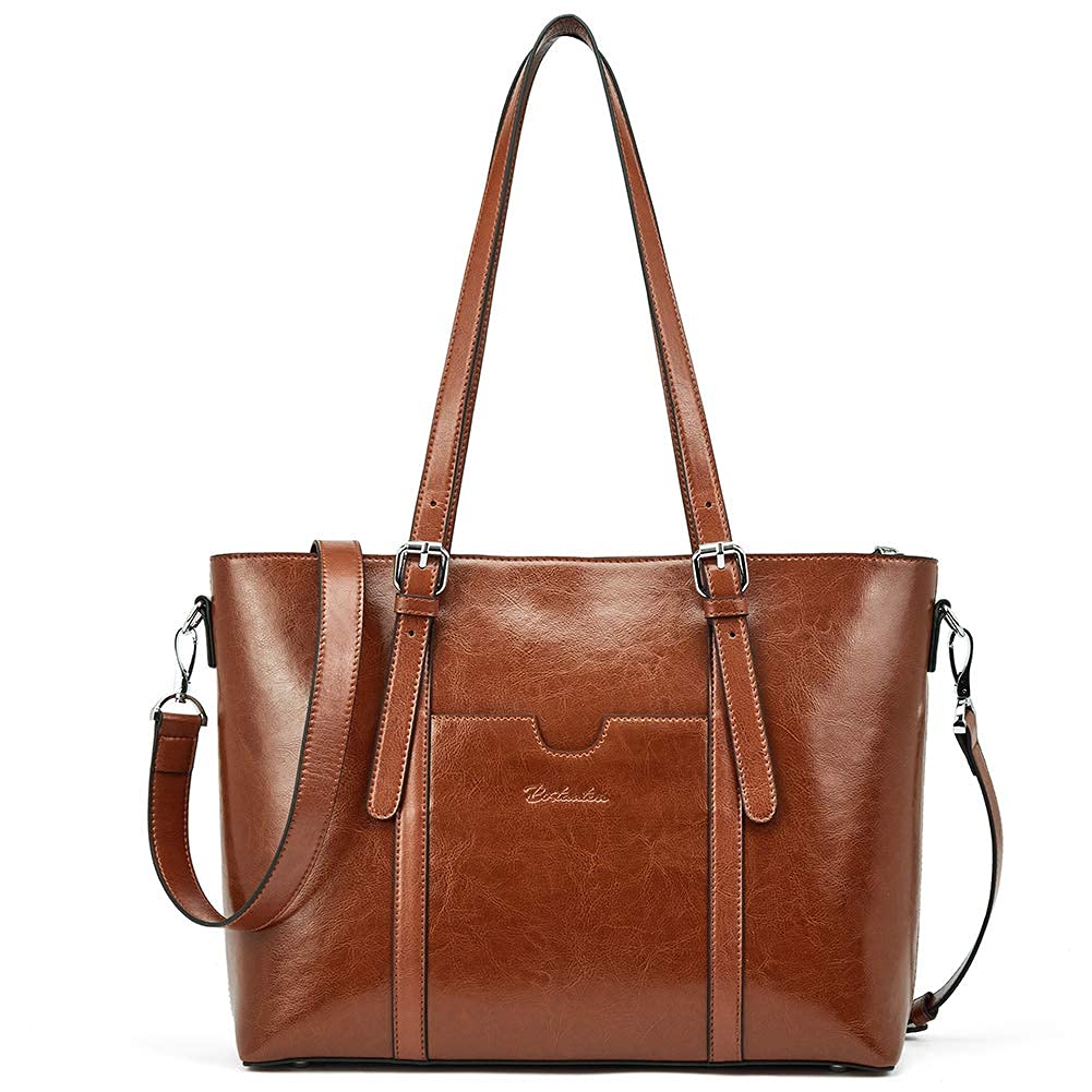 BOSTANTEN Laptop Backpack Purse and Womens Leather Laptop Tote Office Shoulder Handbag Vintage Briefcase 15.6 inch Computer Work Purse Brown