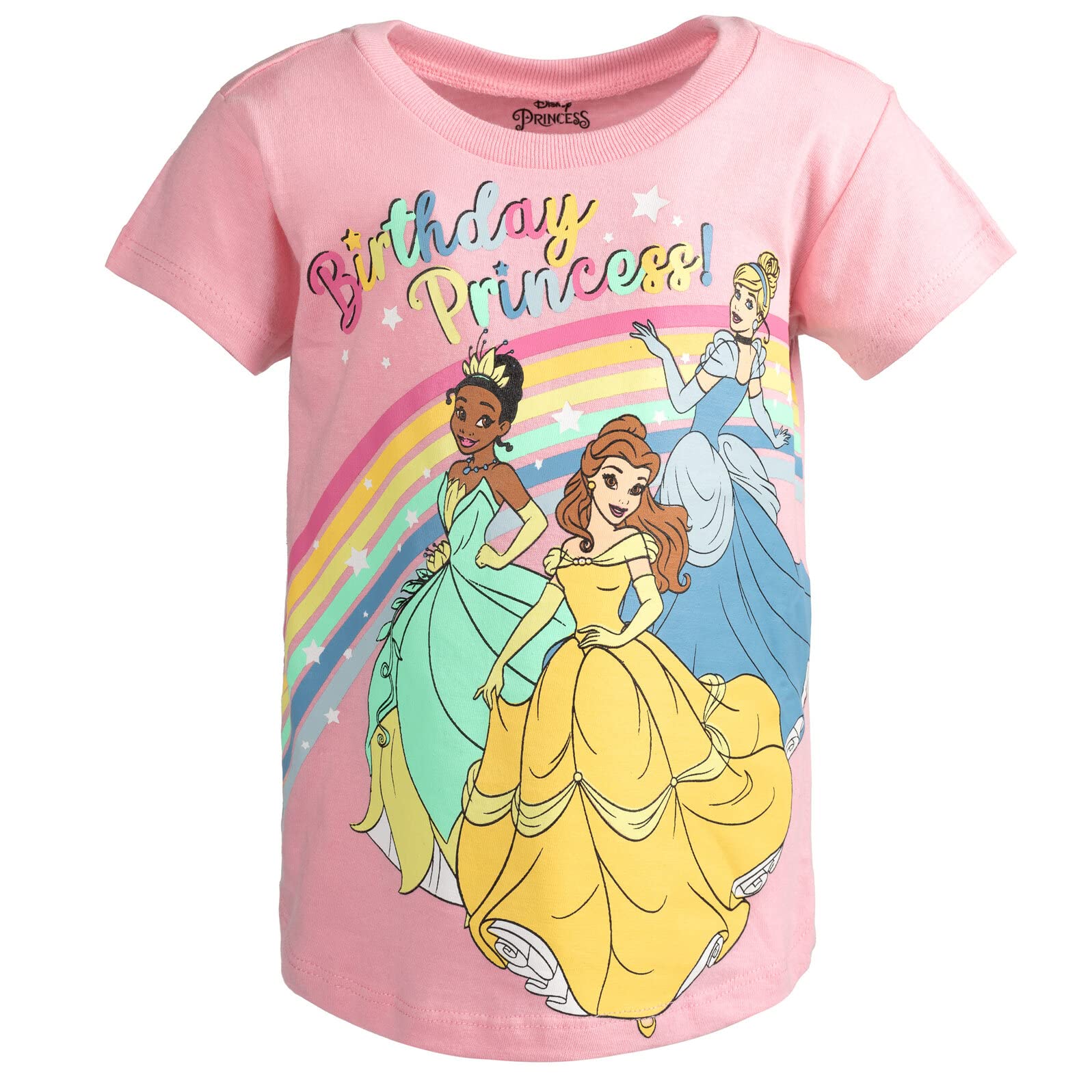 Disney Beauty and The Beast Princess Belle Cinderella Tiana Little Girls T-Shirt 6-6X Pink