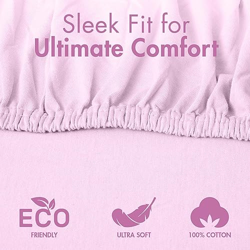 Homes Perception - 3-Piece Jersey Bed Sheets - Twin Size - Jersey Knit Sheet Set β Breathable & Soft Cotton Jersey Sheets - Includes Flat Sheet, Jersey Fitted Bed Sheet, & 1 Pillowcase, Pink