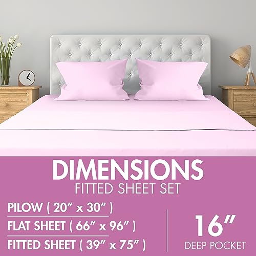 Homes Perception - 3-Piece Jersey Bed Sheets - Twin Size - Jersey Knit Sheet Set β Breathable & Soft Cotton Jersey Sheets - Includes Flat Sheet, Jersey Fitted Bed Sheet, & 1 Pillowcase, Pink