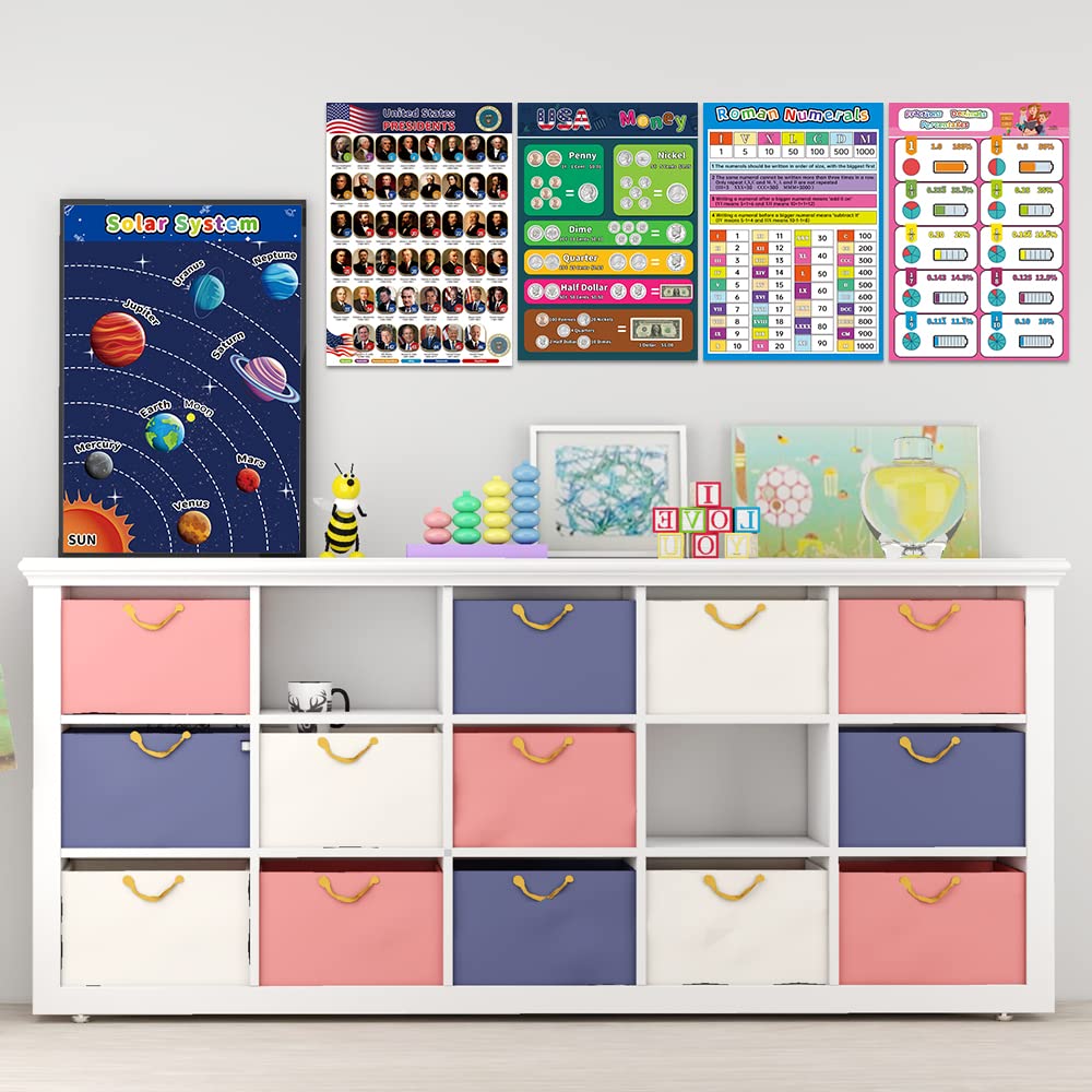 Homievar 21 Pcs Math Chart for Kids -16"x11" Educational Posters for Multiplication Division Charts USA president & World Map Solar System Chemistry Periodic Table of Elements Poster Decor