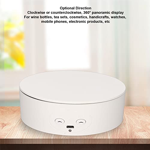 Tharyee Electric Rotating Display Stand, 360 Degree Rotating Turntable, 360 Degree Rotating Display Stand Maximum Load 6.6lb Electric Rotating Turntable for Wine Bottles Cosmetics (White)