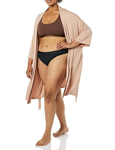 Amazon Essentials Women's Ribbed Cotton Thong Underwear, Pack of 4, Black/Bright White/Pale Pink, X-Small
