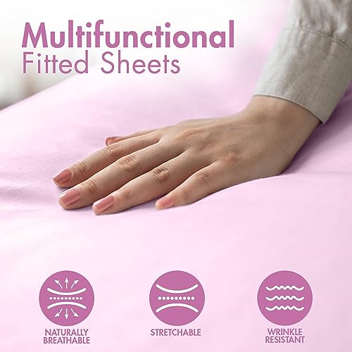 Homes Perception - 3-Piece Jersey Bed Sheets - Twin Size - Jersey Knit Sheet Set β Breathable & Soft Cotton Jersey Sheets - Includes Flat Sheet, Jersey Fitted Bed Sheet, & 1 Pillowcase, Pink