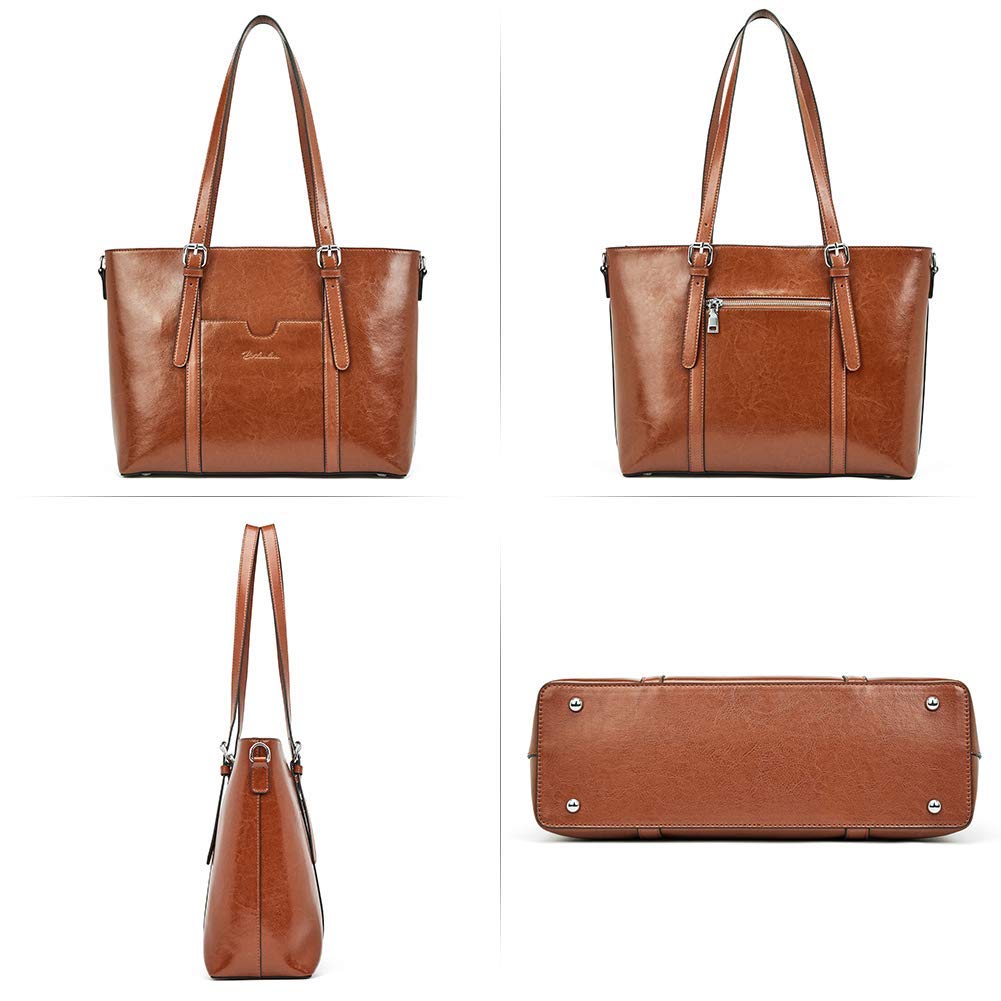 BOSTANTEN Laptop Backpack Purse and Womens Leather Laptop Tote Office Shoulder Handbag Vintage Briefcase 15.6 inch Computer Work Purse Brown