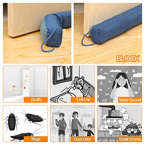 TORRAMI 36" Door Draft Stopper Under Bottom Insulation Noise Air Stopper 2.1LB,Sound Proof Draft Guard Seal for Doors and Windows - Blue Rectangle