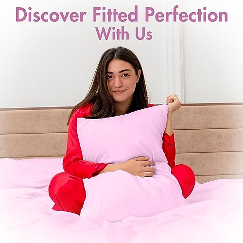 Homes Perception - 3-Piece Jersey Bed Sheets - Twin Size - Jersey Knit Sheet Set β Breathable & Soft Cotton Jersey Sheets - Includes Flat Sheet, Jersey Fitted Bed Sheet, & 1 Pillowcase, Pink