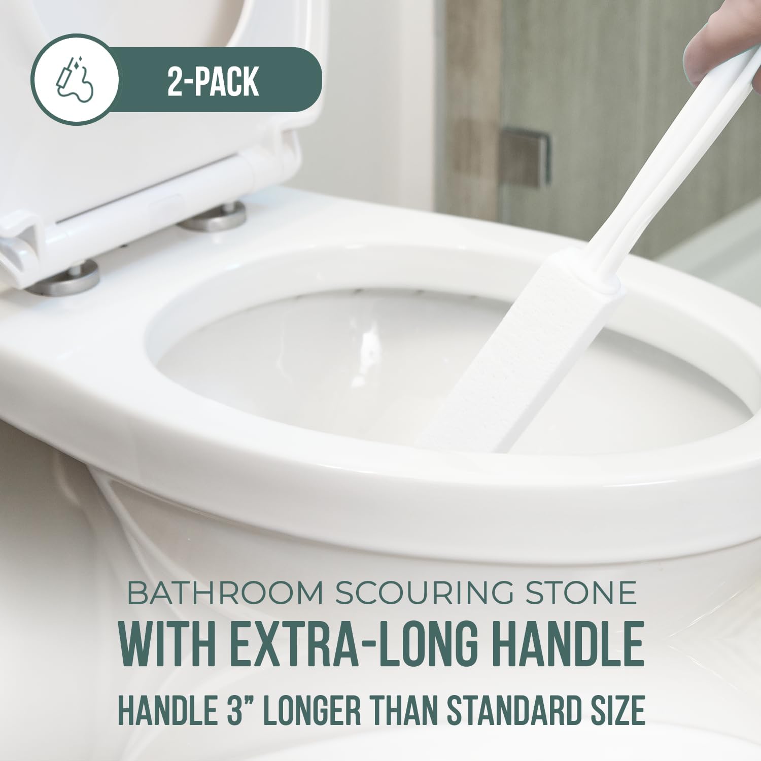 Powerstone Pumice Stone Toilet Bowl Cleaner with Extra Long Handle - 2 Pack | 3'' Longer Handle | Remove Hard Water Stains, Rings & Limescale from Toilets, Bathtubs, Sinks, Pools, BBQ