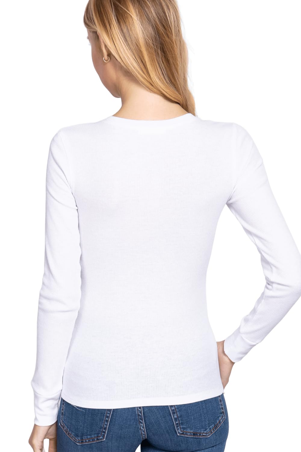 Women's Lightweight Long Sleeve V Neck Thermal Underwear Top Sweater Sweatshirt in White - S