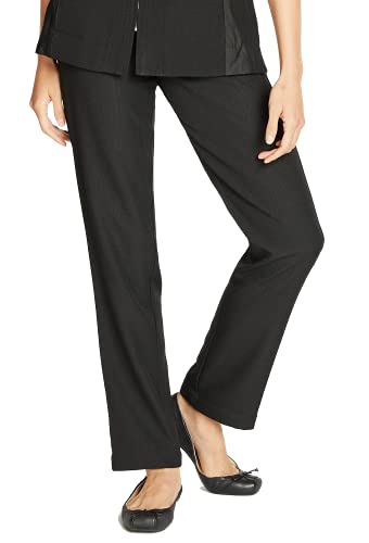 Faux Linen Long Pant for Women, Spa Salon Uniform, Elastic Waistband (Black)