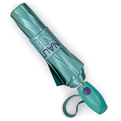 Nautica 2-Pack 3-Section Auto Open Umbrella - Sturdy Rainy Day Protection with Ergonomic Handle, 42โ of Coverage (Aqua + Navy Lettering)