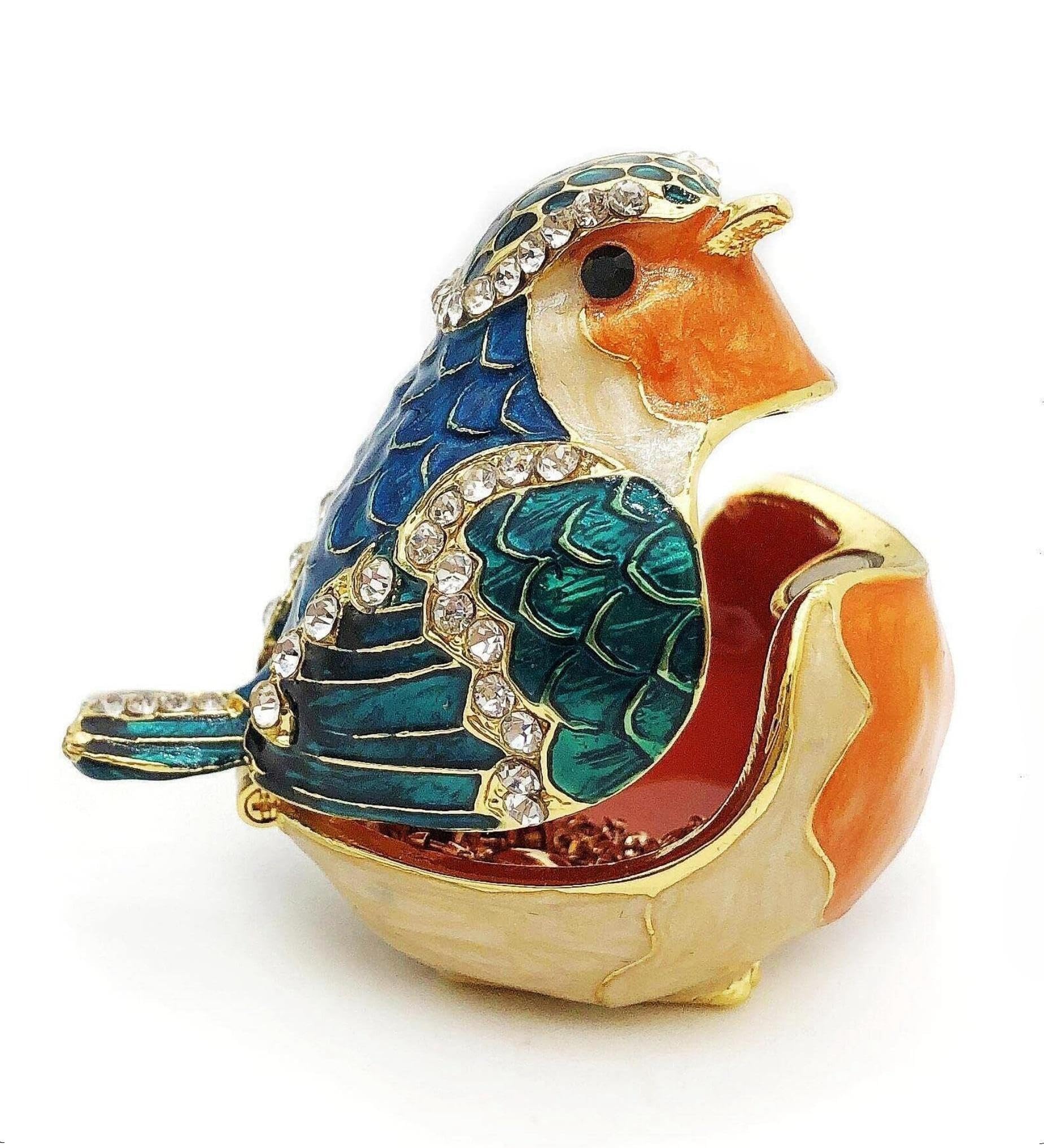 JWT Astyle Robin Bird Hinged Jewelry Box with Stones , Collectible Animal Trinket Box.Rings Earrings Storage Boxes,Bird Figurine Home Decor Gift.