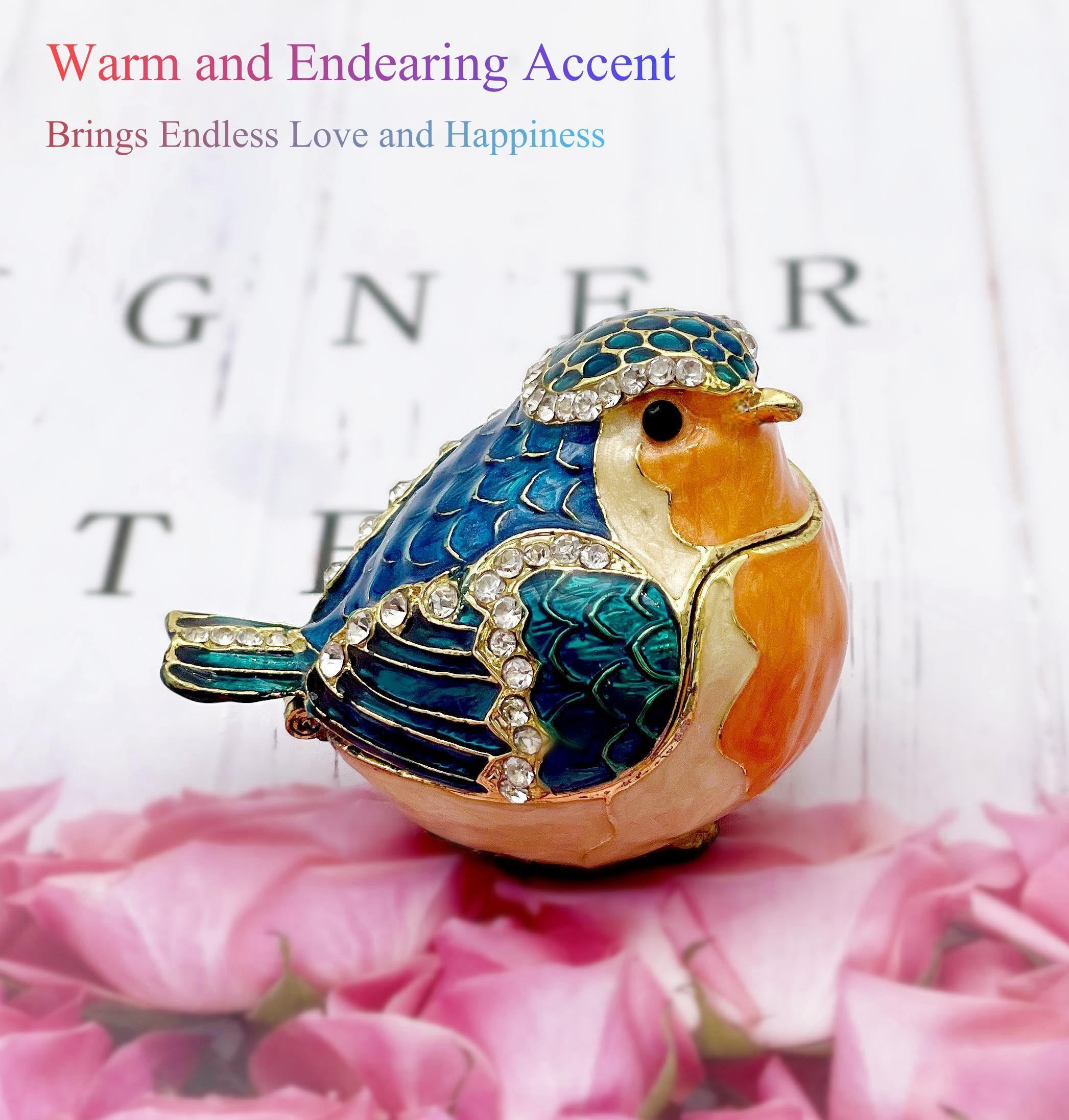 JWT Astyle Robin Bird Hinged Jewelry Box with Stones , Collectible Animal Trinket Box.Rings Earrings Storage Boxes,Bird Figurine Home Decor Gift.
