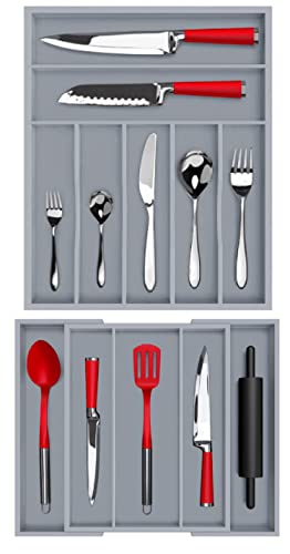 ROYAL CRAFT WOOD Gray Basic Silverware Drawer Organizer and Expandable Utensil Drawer Organizer