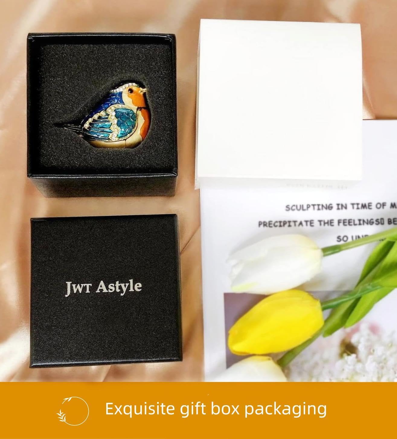 JWT Astyle Robin Bird Hinged Jewelry Box with Stones , Collectible Animal Trinket Box.Rings Earrings Storage Boxes,Bird Figurine Home Decor Gift.