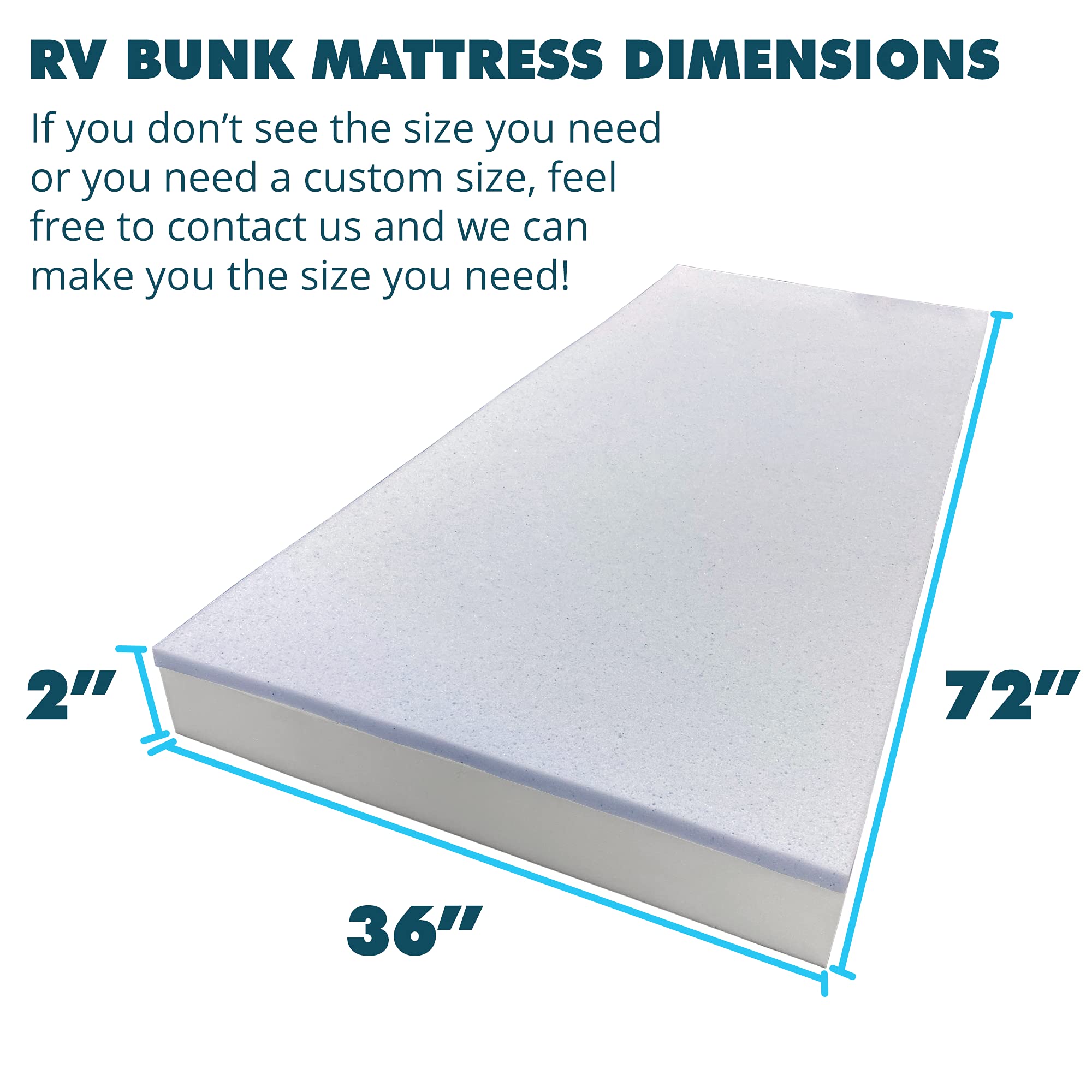 Foamma 2" x 36" x 72" Gel Memory Foam RV Bunk Mattress Replacement, Medium Firm, Pressure Relieving, Cooling Premium Comfort, USA Made, No Cover