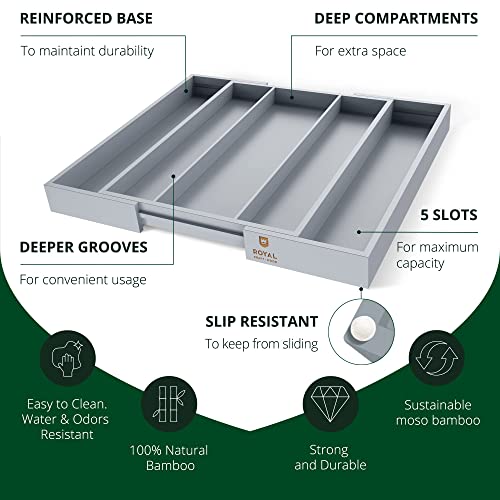 ROYAL CRAFT WOOD Gray Basic Silverware Drawer Organizer and Expandable Utensil Drawer Organizer