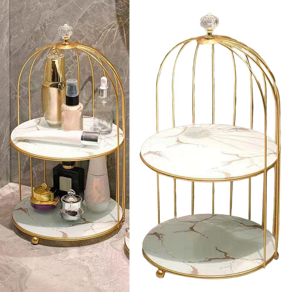 NC Desktop Perfume Organizer Cake Cupcakes Serving Holder Makeup Jewelry Rings Display Stand Bathroom Living Room Storage Rack Shelf - White 2 Tier