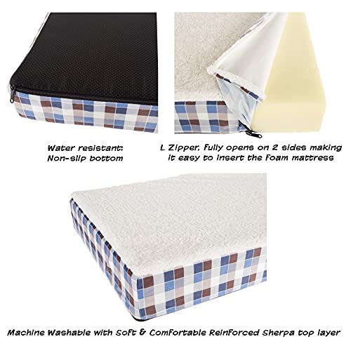 Replacement Dog Bed Cover - Large Pet Duvet with Zipper, Sherpa Top, and Nonslip Bottom - Removable Washable Cover by PETMAKER (Brown Plaid)
