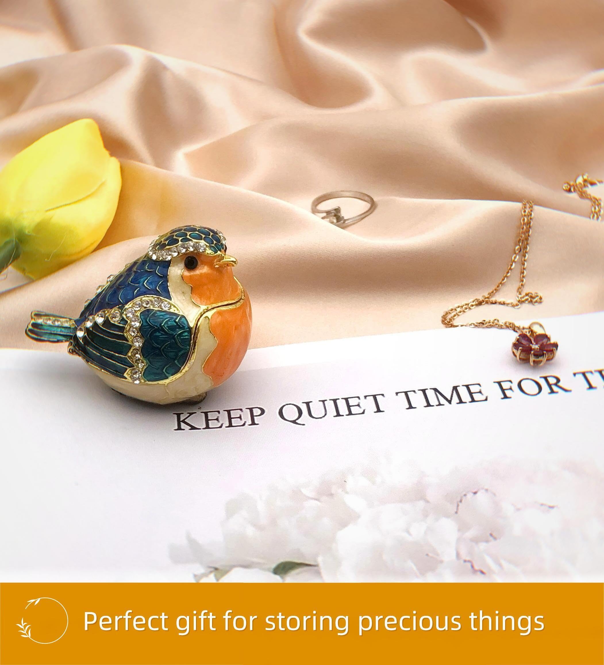 JWT Astyle Robin Bird Hinged Jewelry Box with Stones , Collectible Animal Trinket Box.Rings Earrings Storage Boxes,Bird Figurine Home Decor Gift.