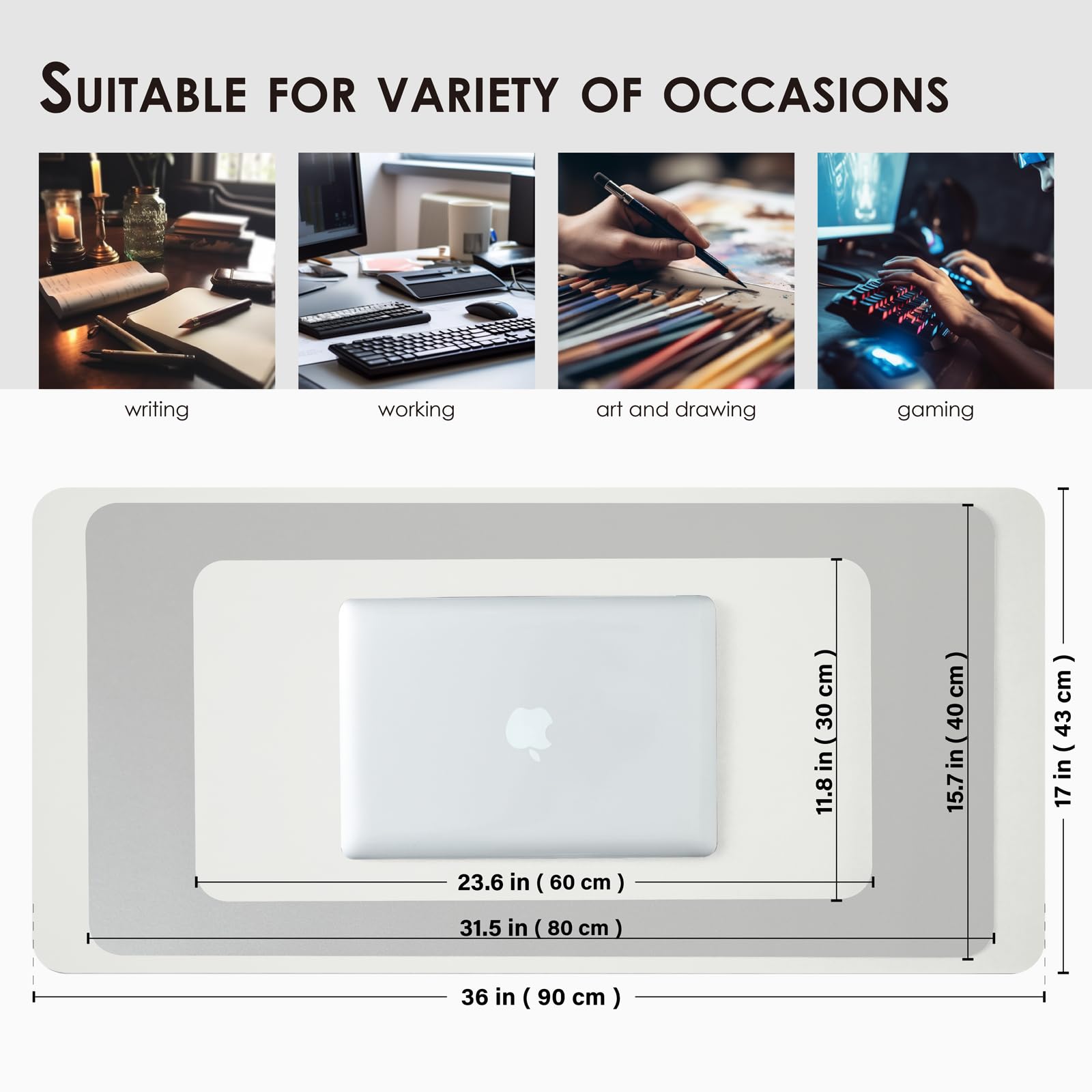 Dual Sided Leather Desk Mat - Waterproof Desk Pad for Office and Home - Desk Organization and Accessories - Ideal for Large Mouse Pad and Desk Mats on Top of Desks(White+Silver,31.5"x 15.7")