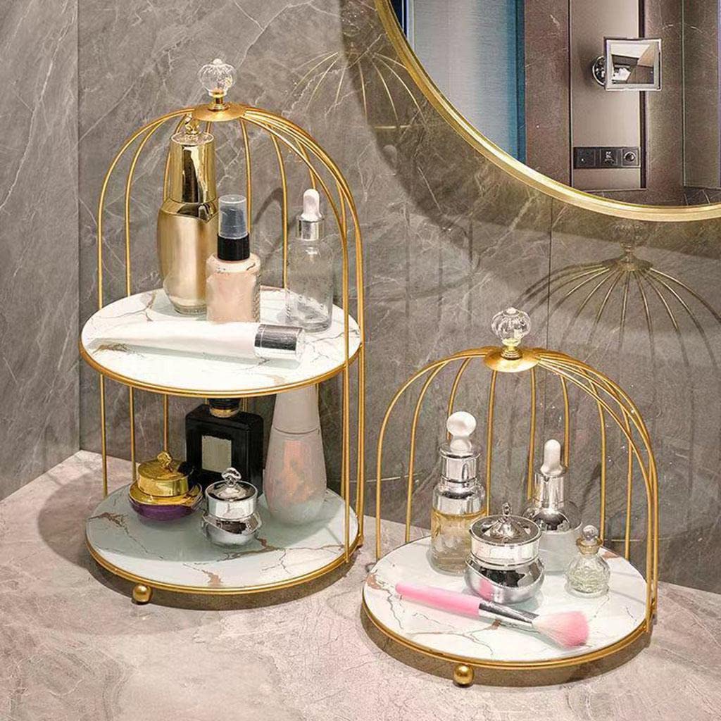 NC Desktop Perfume Organizer Cake Cupcakes Serving Holder Makeup Jewelry Rings Display Stand Bathroom Living Room Storage Rack Shelf - White 2 Tier